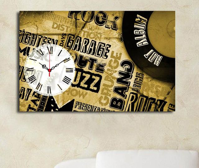 Tablou cu ceas Clock Art, Rock, panza imprimata, 45x70 cm, multicolor ...
