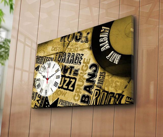 Tablou cu ceas Clock Art, Rock, panza imprimata, 45x70 cm, multicolor ...