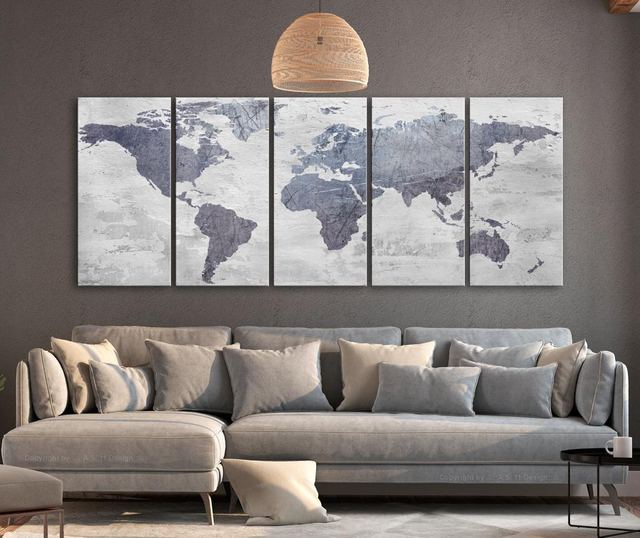 Комплект от 5 картини Concrete World Map Narrow - Vivre