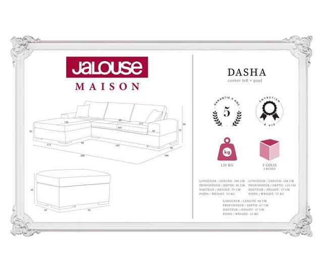 Ляв ъглов диван Dasha Light Grey - Vivre
