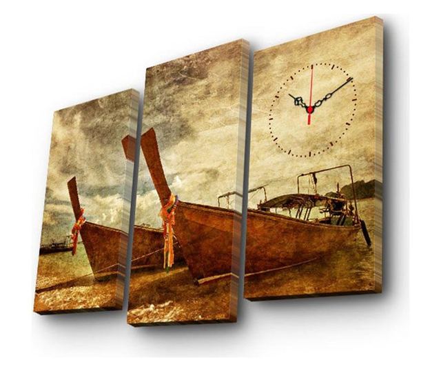 Set 3 tablouri cu ceas Clock Art, canvas imprimat, multicolor - Vivre