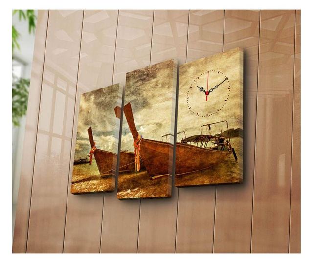 Set 3 tablouri cu ceas Clock Art, canvas imprimat, multicolor - Vivre