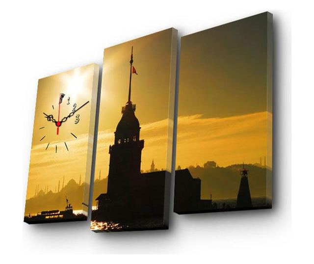 Set 3 tablouri cu ceas Clock Art, canvas imprimat, multicolor - Vivre