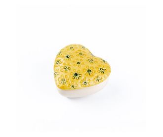Cutiuta bijuterii din ceramica, inima galbena, detaliu floral - Vivre