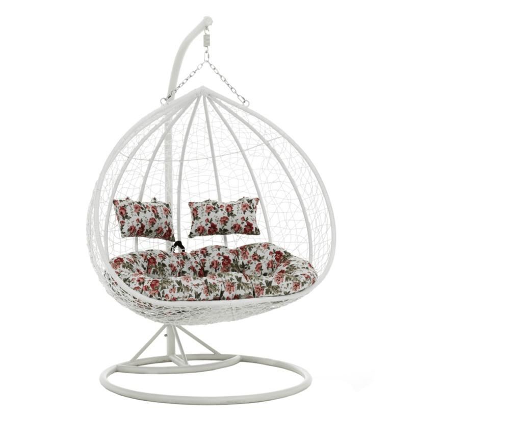 Scaun balansoar suspendat dublu, alb/model floral, Bortis Impex Bortis ...