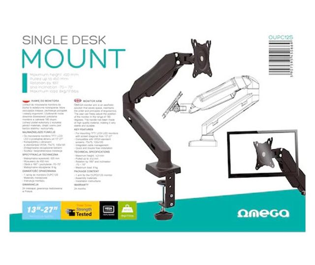 Omega -Monitor Desk Mount Single Full Motion Max Vesa 100X100 - Vivre