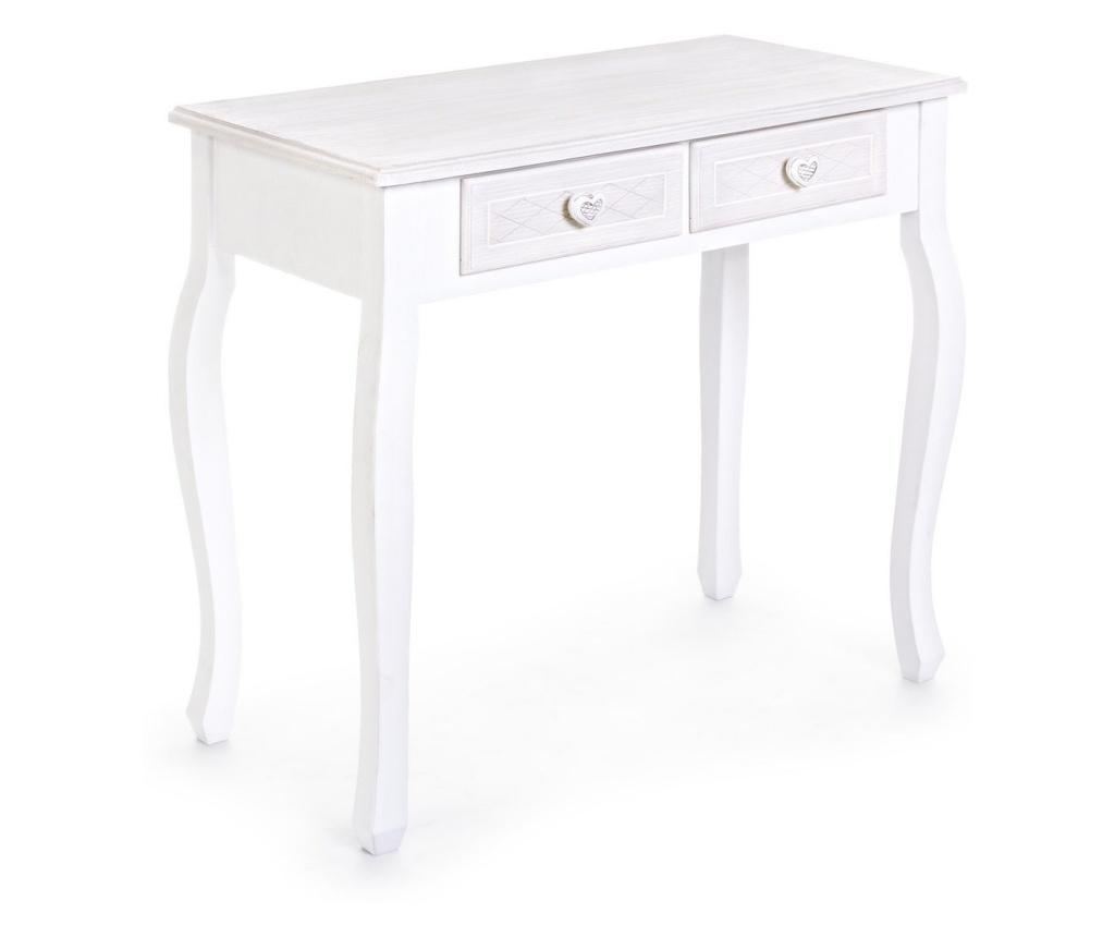 Consola cu 2 sertare din lemn alb patinat Charlene 75 cm x 40 cm x 71 h ...