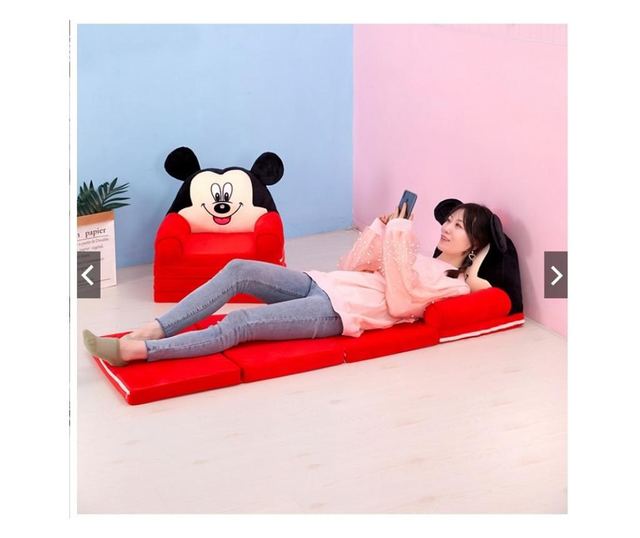 Fotoliu Minnie Mouse Rosu/Negru, cu 4 placi, Extensibil la 150 cm - Vivre