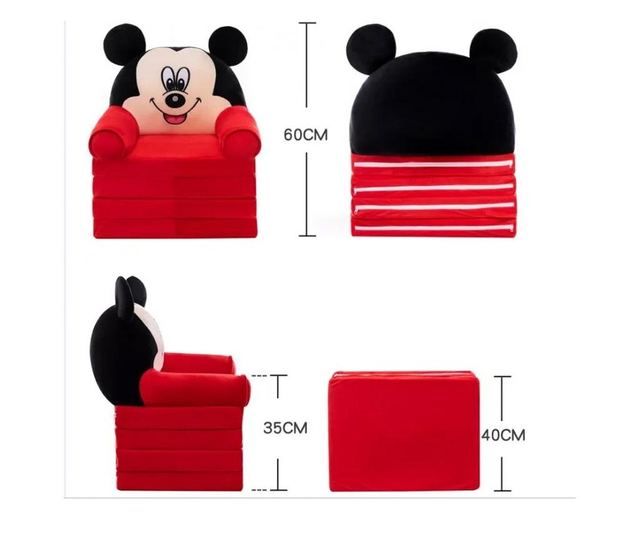 Fotoliu Minnie Mouse Rosu/Negru, cu 4 placi, Extensibil la 150 cm - Vivre