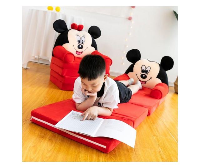 Fotoliu Minnie Mouse Rosu/Negru, cu 4 placi, Extensibil la 150 cm - Vivre