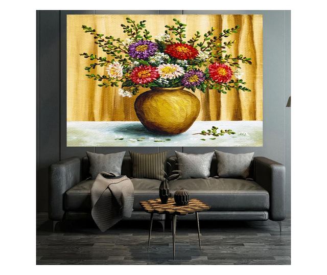 Tablou canvas, flori in vas de lut, 30x50 cm - Vivre