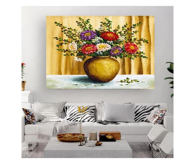 Tablou canvas, flori in vas de lut, 30x50 cm - Vivre