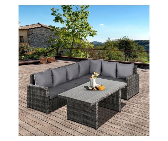 Outsunny Salon de Gradina Set 3 Buc 2 Canapele de Exterior 1 Masa Ratan ...