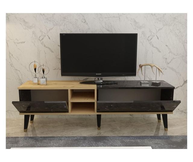 Comoda TV Gauge Concept, PAL, Marmura neagra/Stejar - Vivre