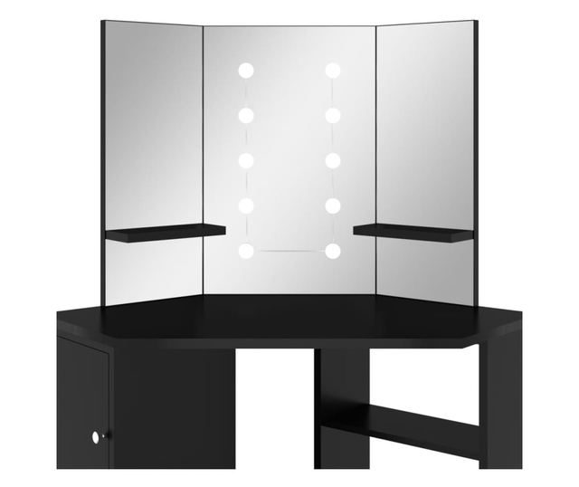 Ъглова тоалетка с LED, черна, 111x54x141,5 см - Vivre