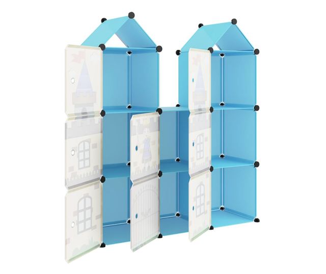 Dulap de depozitare cub pentru copii, 8 cuburi, albastru, PP - Vivre
