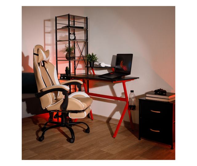KOND Számítógépasztal/gamer asztal, piros/fekete, LATIF - Vivre