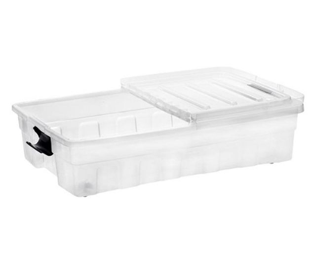 Set 2 cutii de depozitare cu capac pliant si roti, plastic ...