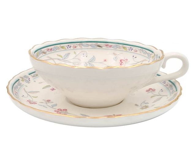 Set Ceasca si Farfurie din Portelan, Flowers, 180 ML - Vivre