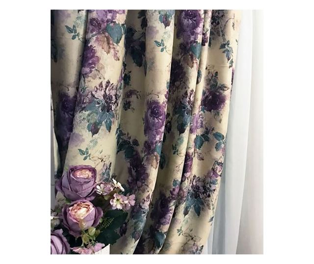 Set draperii blackout model floral cu rejansa din bumbac tip fagure ...