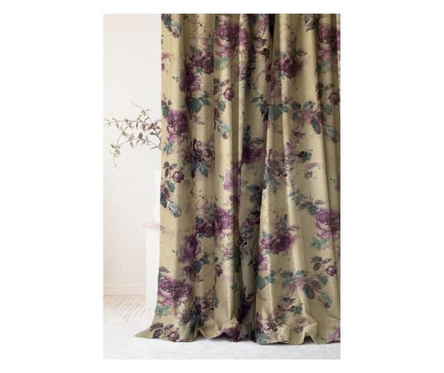 Set draperii blackout model floral cu rejansa din bumbac tip fagure ...