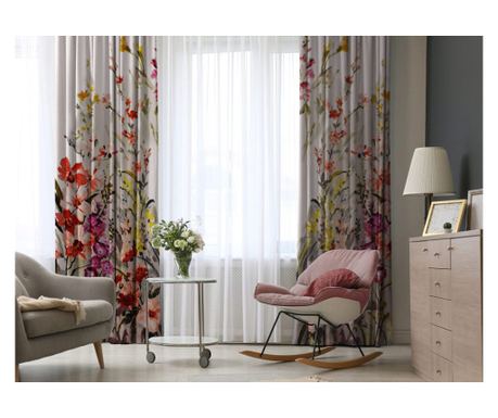 Set draperii dim-out model floral cu rejansa din bumbac tip fagure ...
