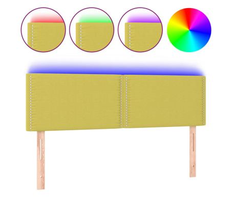 LED горна табла за легло, зелена,144x5x78/88 см, плат - Vivre