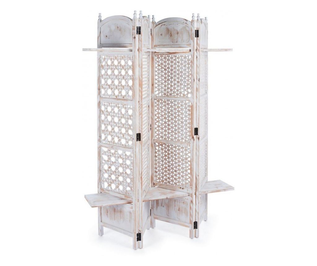 Paravan Decorativ Lemn Alb Patinat Cu 2 Polite Intrex 160 Cm X 3 Cm X ...