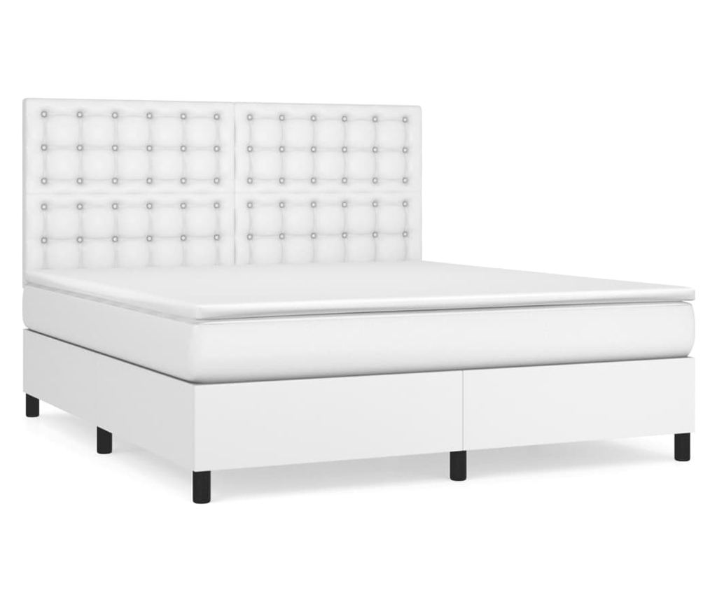 Pat box spring cu saltea, alb, 160x200 cm, piele ecologică - Vivre