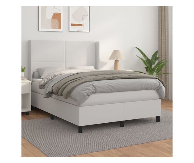 Pat box spring cu saltea, alb, 140x200 cm, piele ecologică - Vivre
