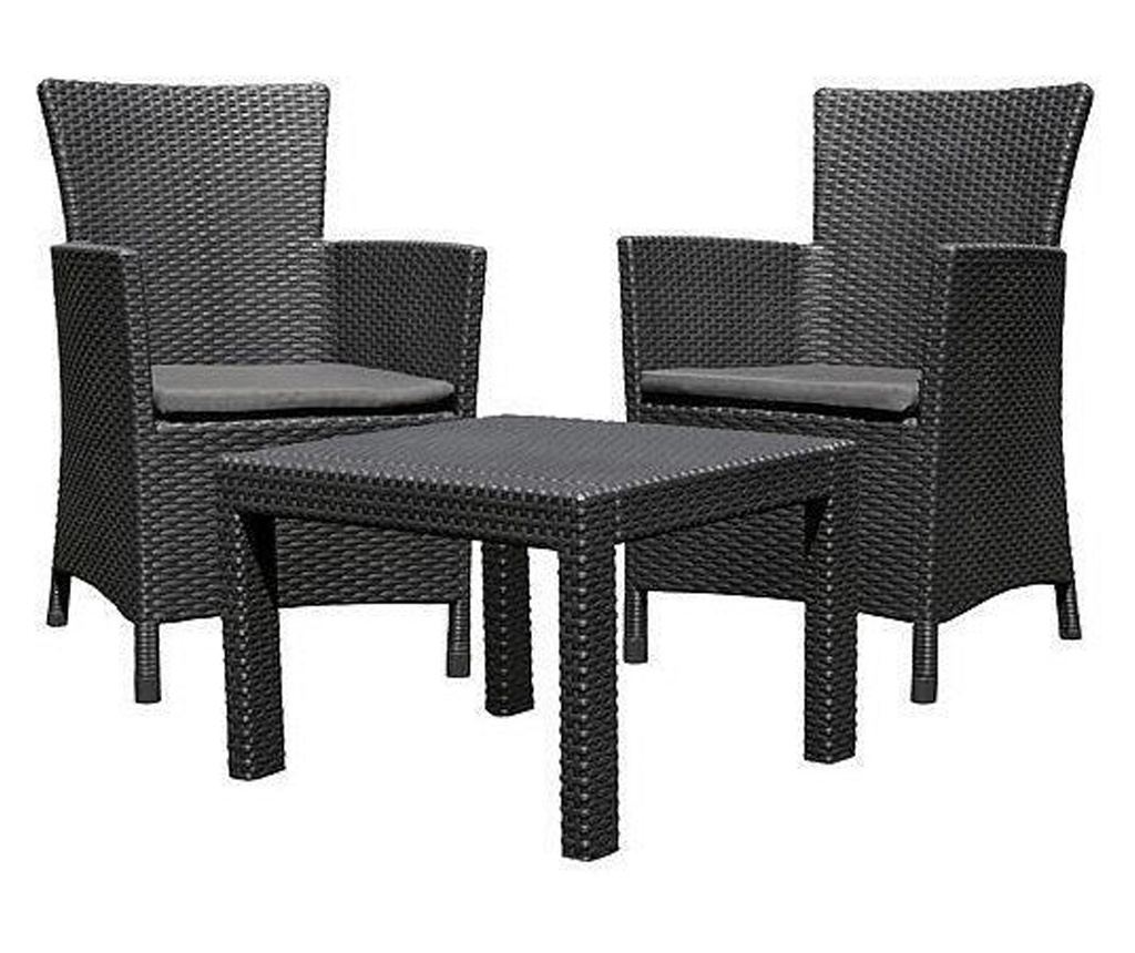 Set mobilier gradina/terasa, grafit, ratan sintetic, 1 masa, 2 fotolii ...