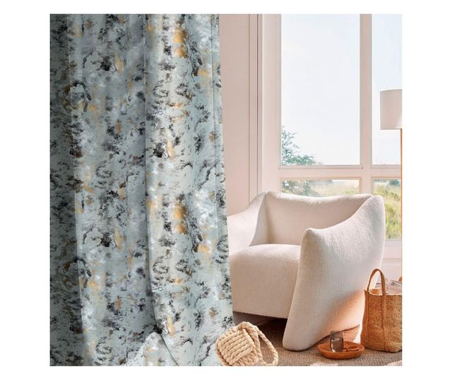 Set draperii din catifea texturata cu rejansa din bumbac tip fagure ...