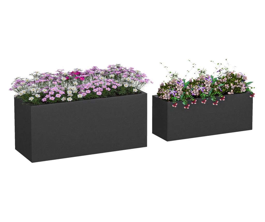 Set de 2 Jardiniere de Exterior, Jardiniere Inalte din MgO cu Gauri de ...