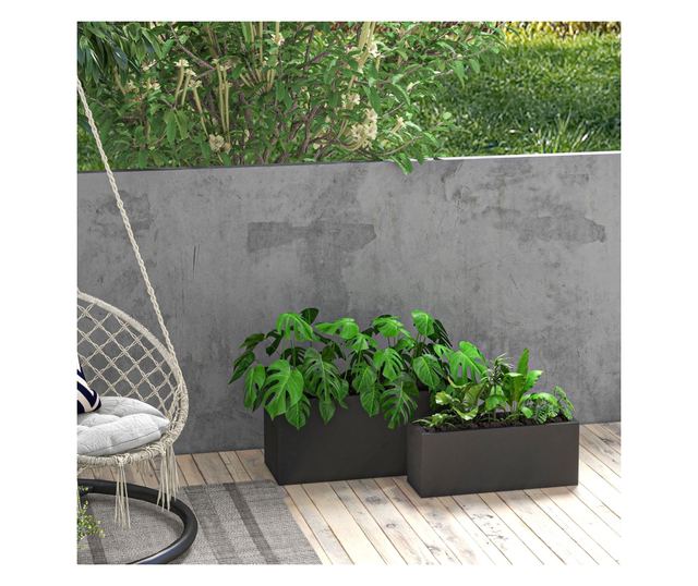 Set de 2 Jardiniere de Exterior, Jardiniere Inalte din MgO cu Gauri de ...