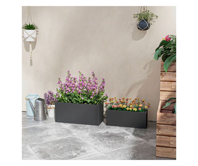 Set de 2 Jardiniere de Exterior, Jardiniere Inalte din MgO cu Gauri de ...