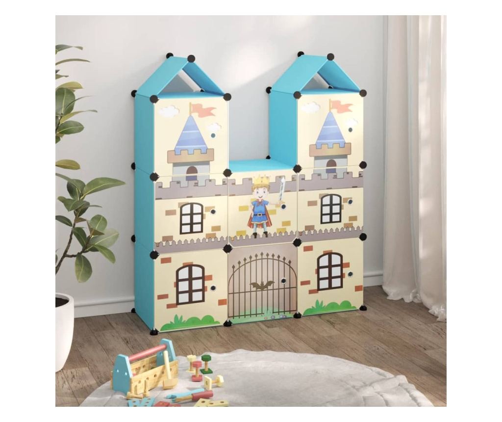 Dulap de depozitare cub pentru copii, 8 cuburi, albastru, PP - Vivre