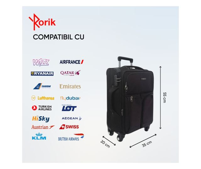 Troler Textil, Rorik® Explorer, 20 inch, 42 L, Mic/S 55x35x23 cm, bagaj ...