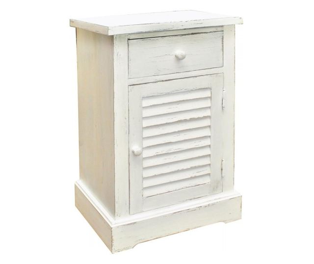 Noptiera alba, din lemn de pin, cu sertar, aspect vintage, Persienne ...