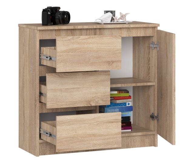 Comoda JERRY cu 3 sertare si dulap cu rafturi, PAL laminat, 80x35x77 cm ...