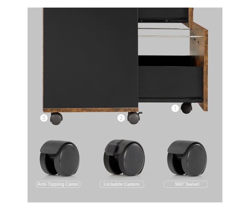 VASAGLE Dulap birou tip rollbox cu 2 sertare pentru documente A4, cu ...