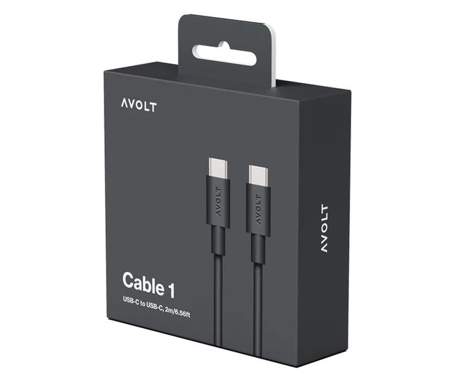 AVOLT Бързозареждащ USB-C към USB-C Кабел, 2 метра, Черен - Vivre